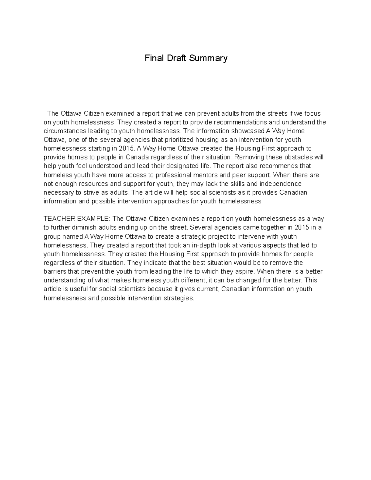 Final draft - hope this helps - Final Draft Summary The Ottawa Citizen ...
