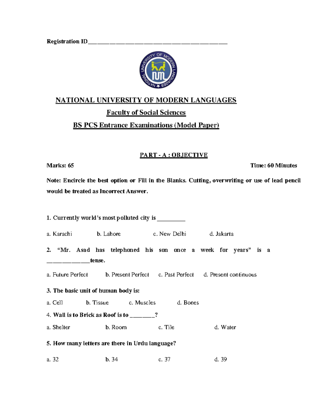 1636030622 PCS Model Paper - Registration ID