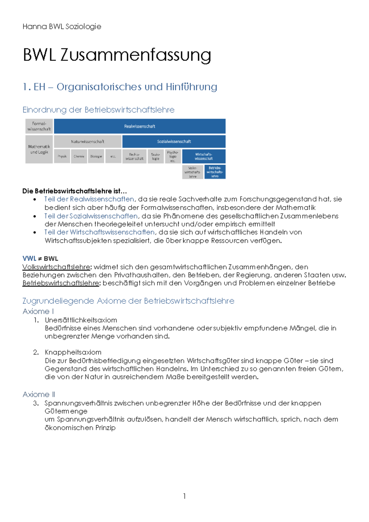 BWL Zusammenfassung 2 - EH – Organisatorisches und Hinführung ...