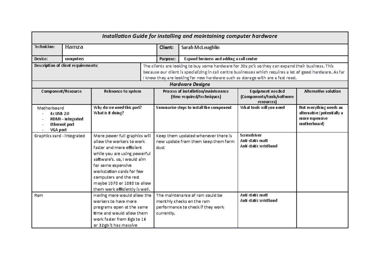 Installation Design Form - Installation Guide for installing and ...