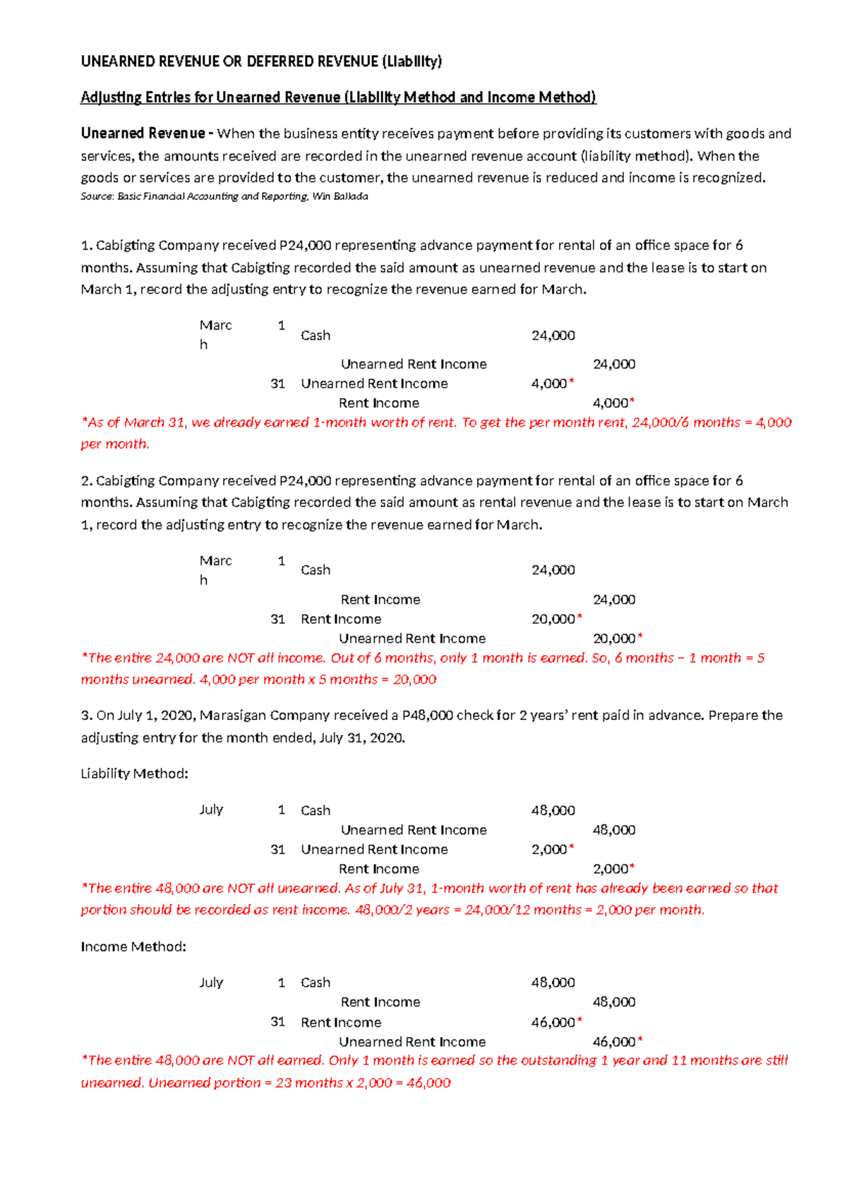 Unearned Revenue - Notes on adjusting entries - UNEARNED REVENUE OR ...