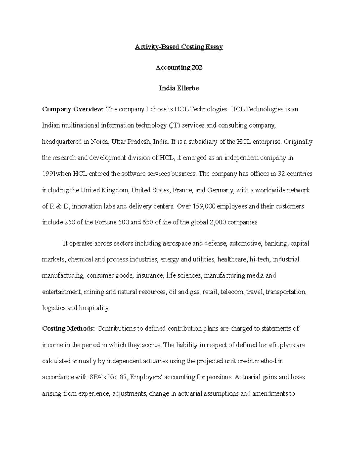 ABCessay - Coursework material. Received 100% - Activity-Based Costing ...