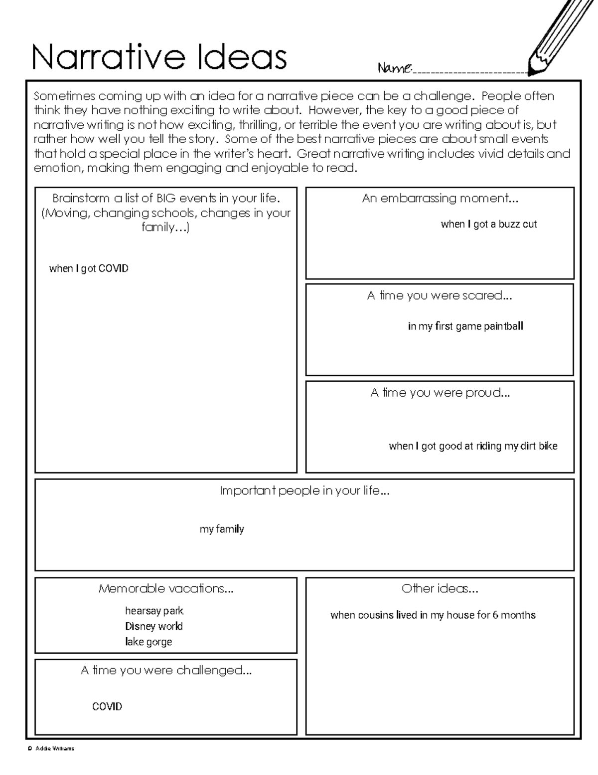 Kevin Acevedo Medina - Student Copy Brainstorming Pages for Narrative ...