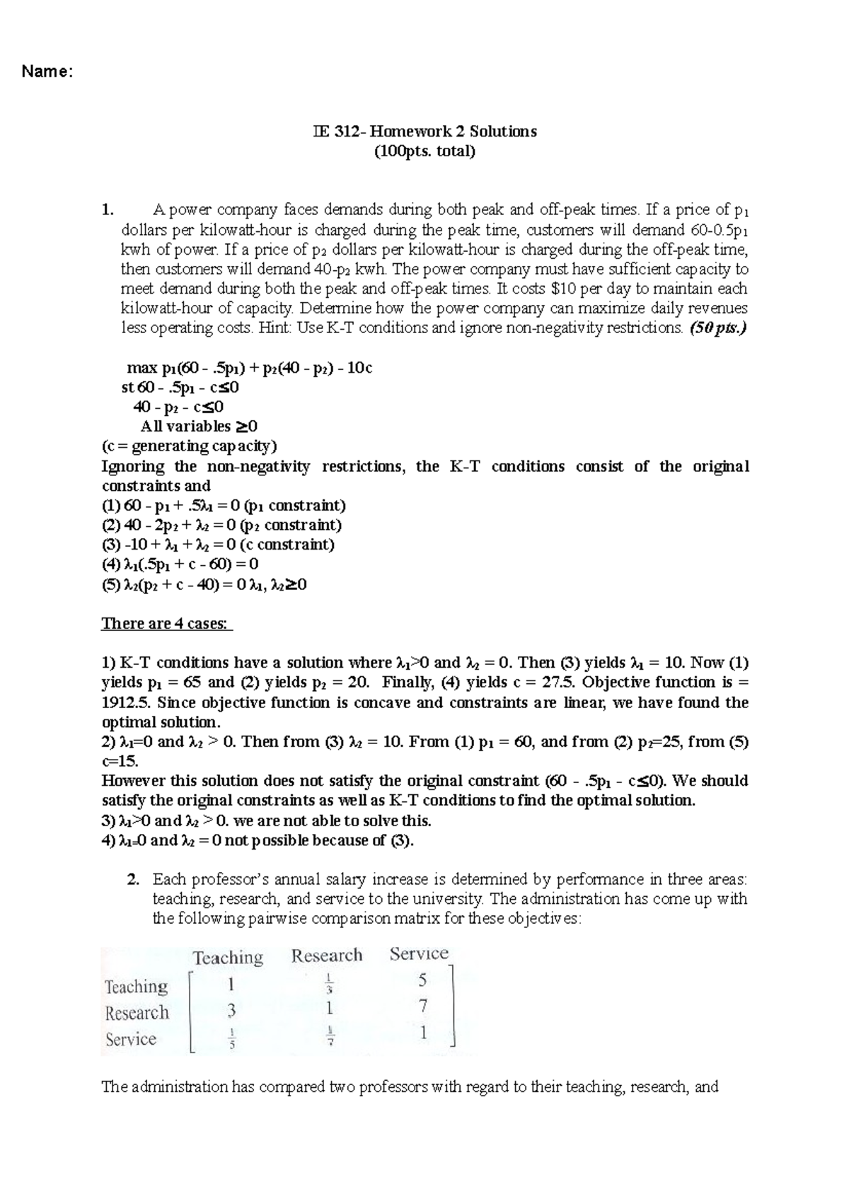Homework 2 solutions with questions - Operation Research - Studocu