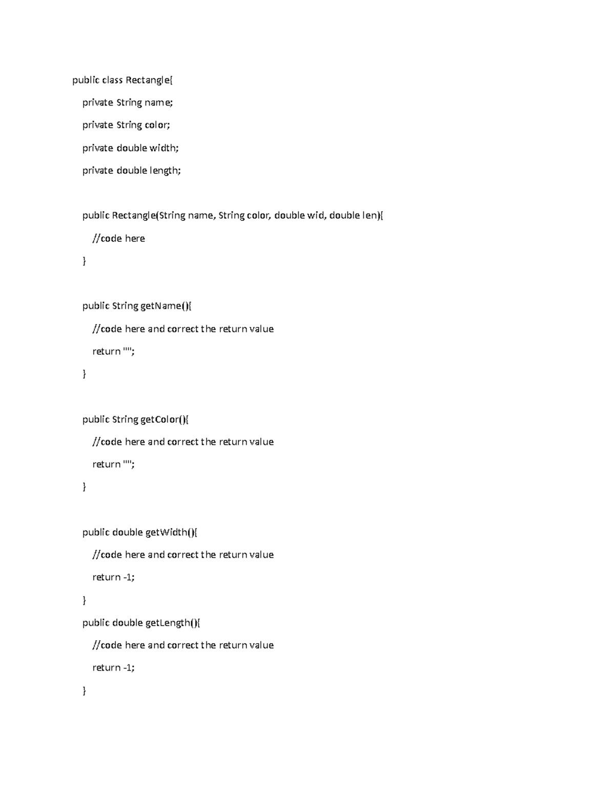 Mid-term Rectangle - public class Rectangle{ private String name; private String color; private ...