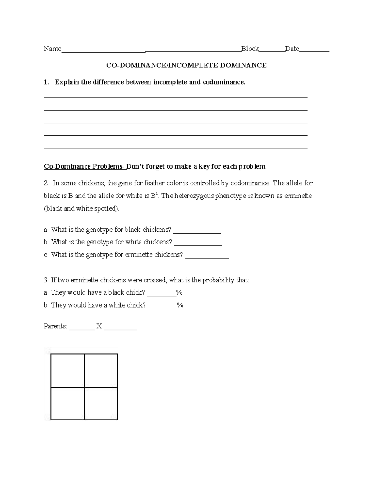Incomplete and Co-Dominance Practice - Name ...