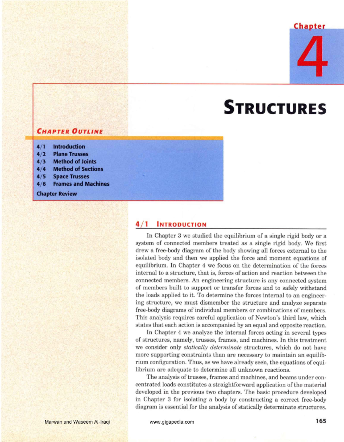Analysis OF Truss Method OF Joints Sections - Chapter 4 STRUCTURES CHAPTER OUTLINE Introduction ...