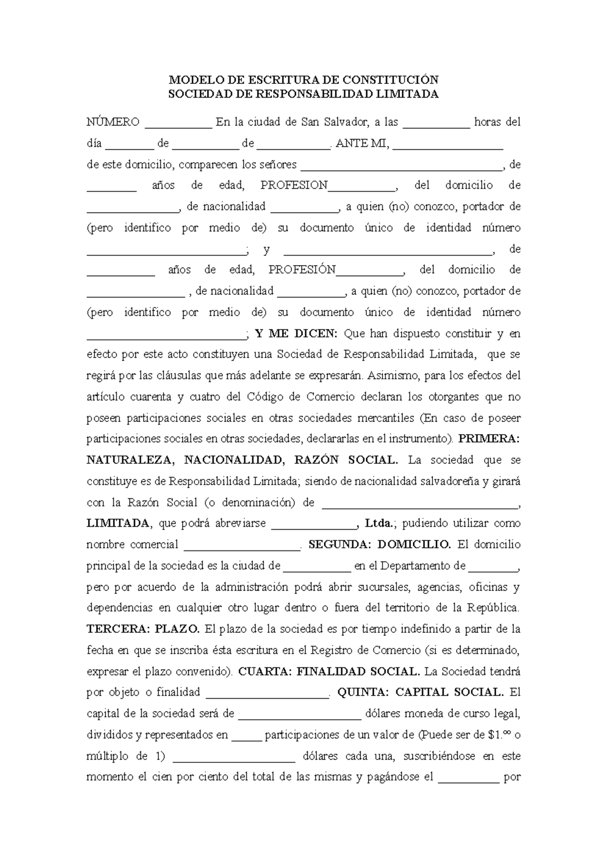 Sociedad-de-responsabilidad-limitada - MODELO DE ESCRITURA DE CONSTITUCIÓN SOCIEDAD DE - Studocu