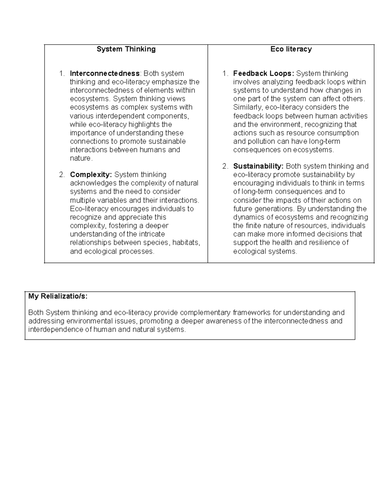 Ass. sa literacy - System Thinking Interconnectedness: Both system ...