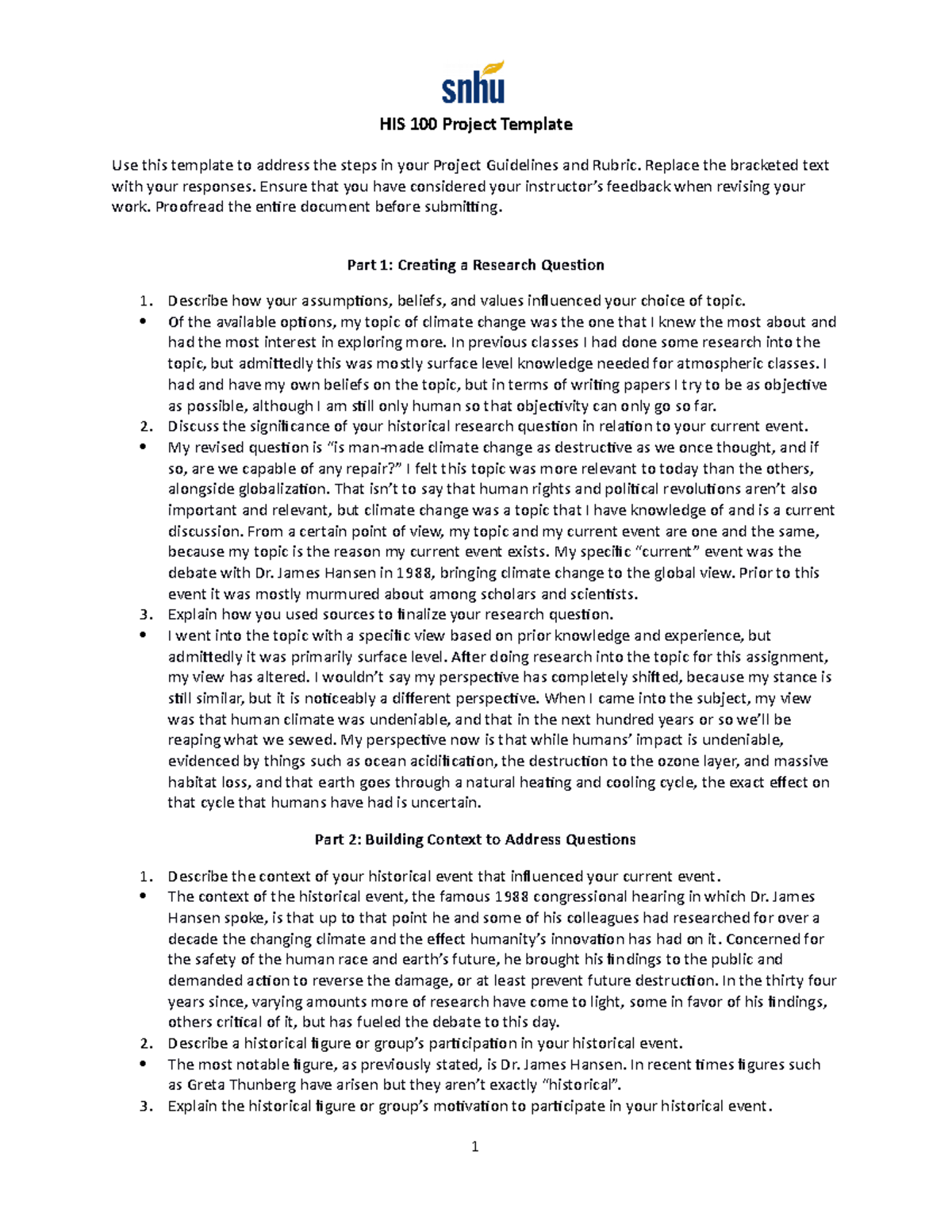 HIS 100 Project - HIS 100 Project Template Use this template to address ...