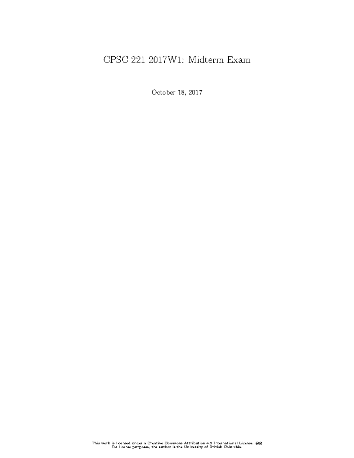 Sample/practice exam 2017, questions - CPSC 221 2017W1: Midterm Exam ...