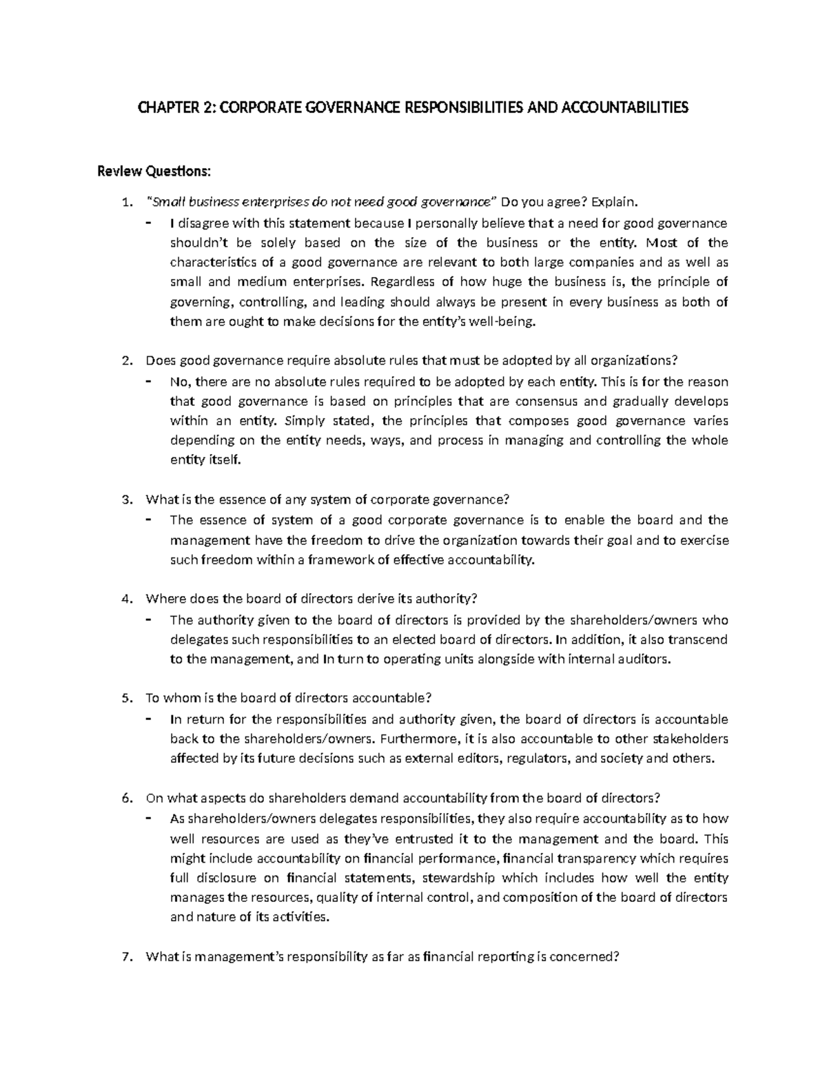 Governance Topic - CHAPTER 2: CORPORATE GOVERNANCE RESPONSIBILITIES AND ...