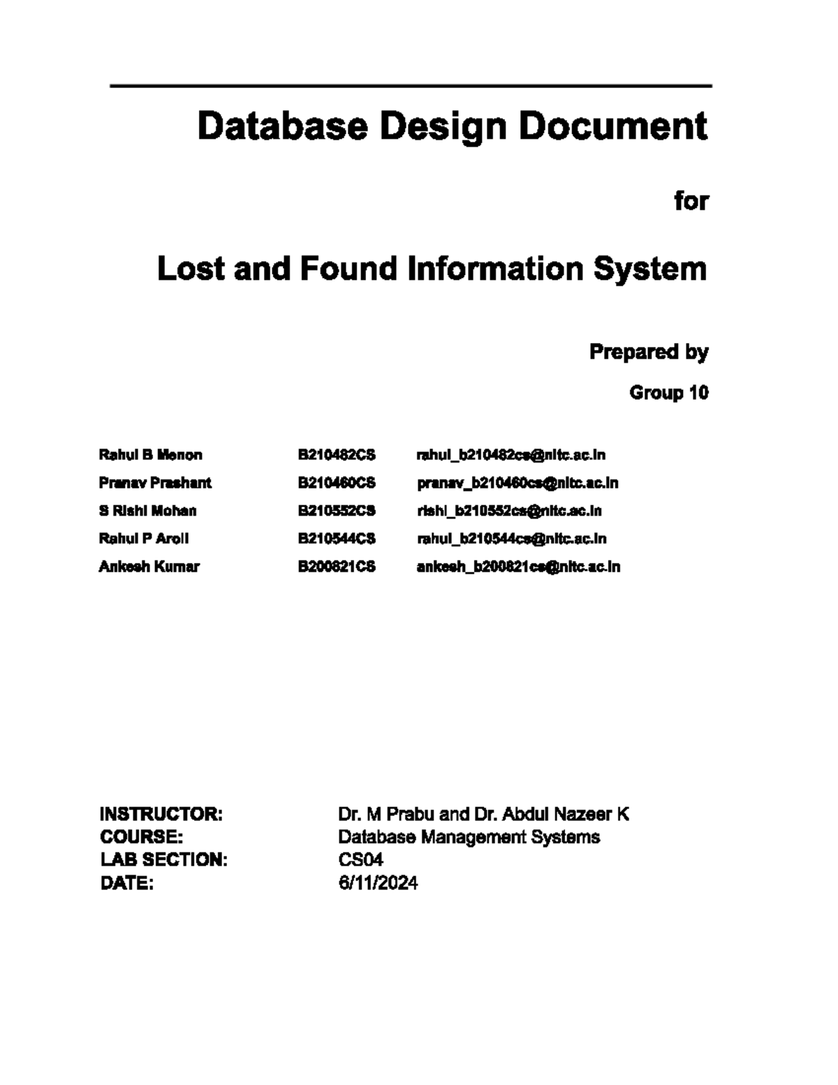 Database Design - Another - Database Design Document for Lost and Found ...