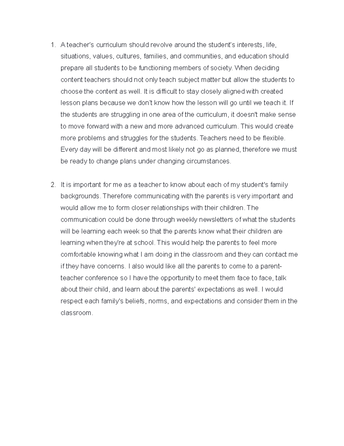 Education 3 - A teacher’s curriculum should revolve around the student ...