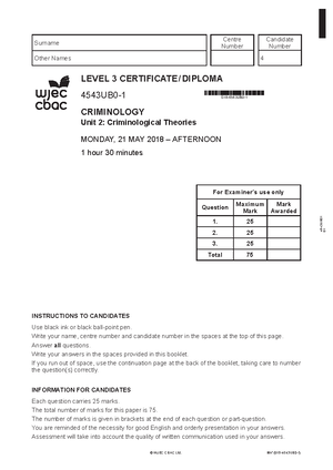 Year 13 - Unit 4 Revision Booklet - WJEC Level 3 Diploma in Criminology ...