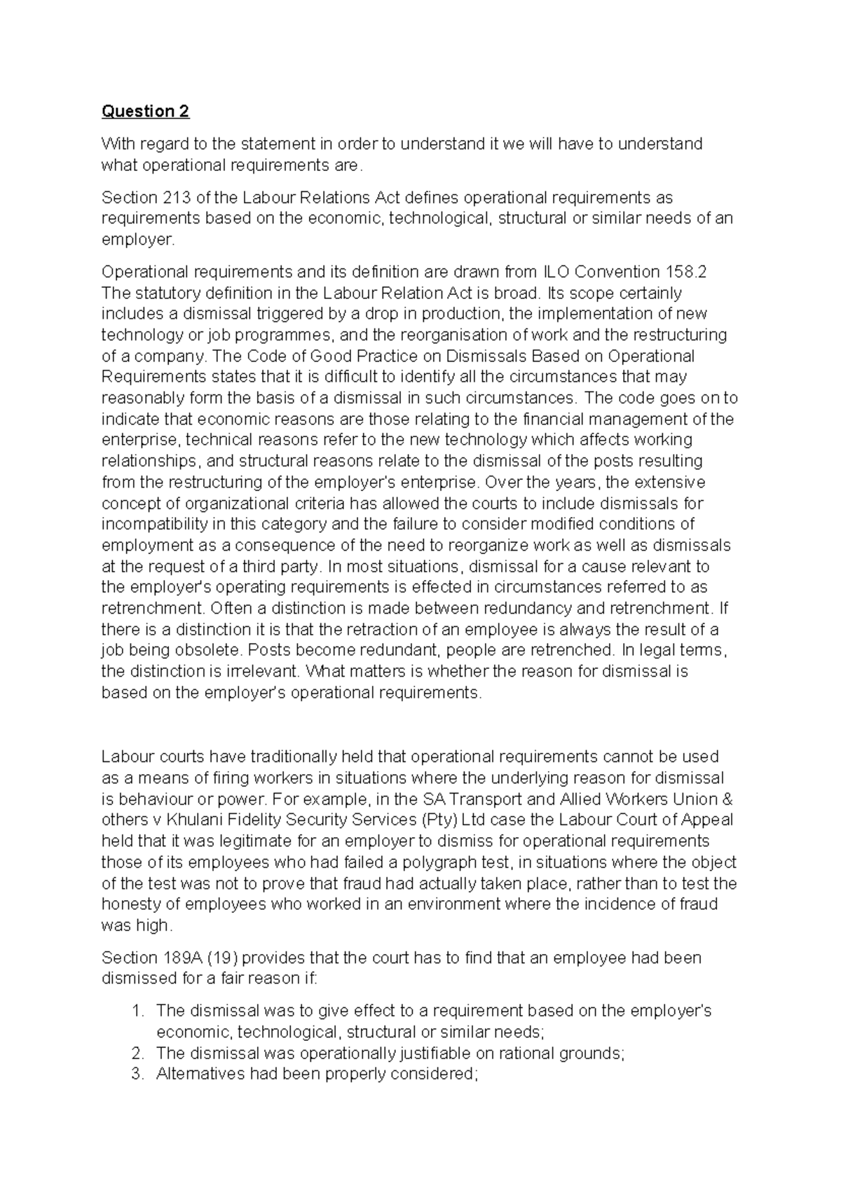 Labour Q2 - Question 2 With regard to the statement in order to ...