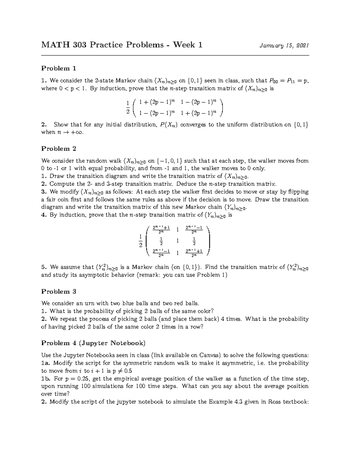 MATH 303 Problems 1 - none - MATH 303 Practice Problems - Week 1 ...