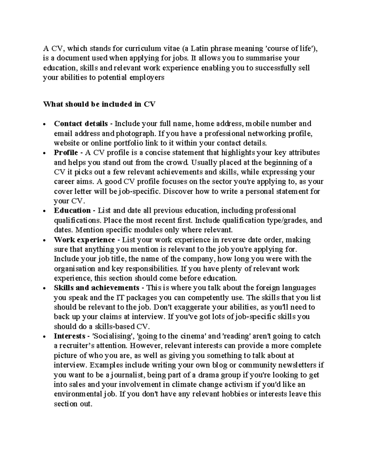 CV Writing - ... - A CV, which stands for curriculum vitae (a Latin ...