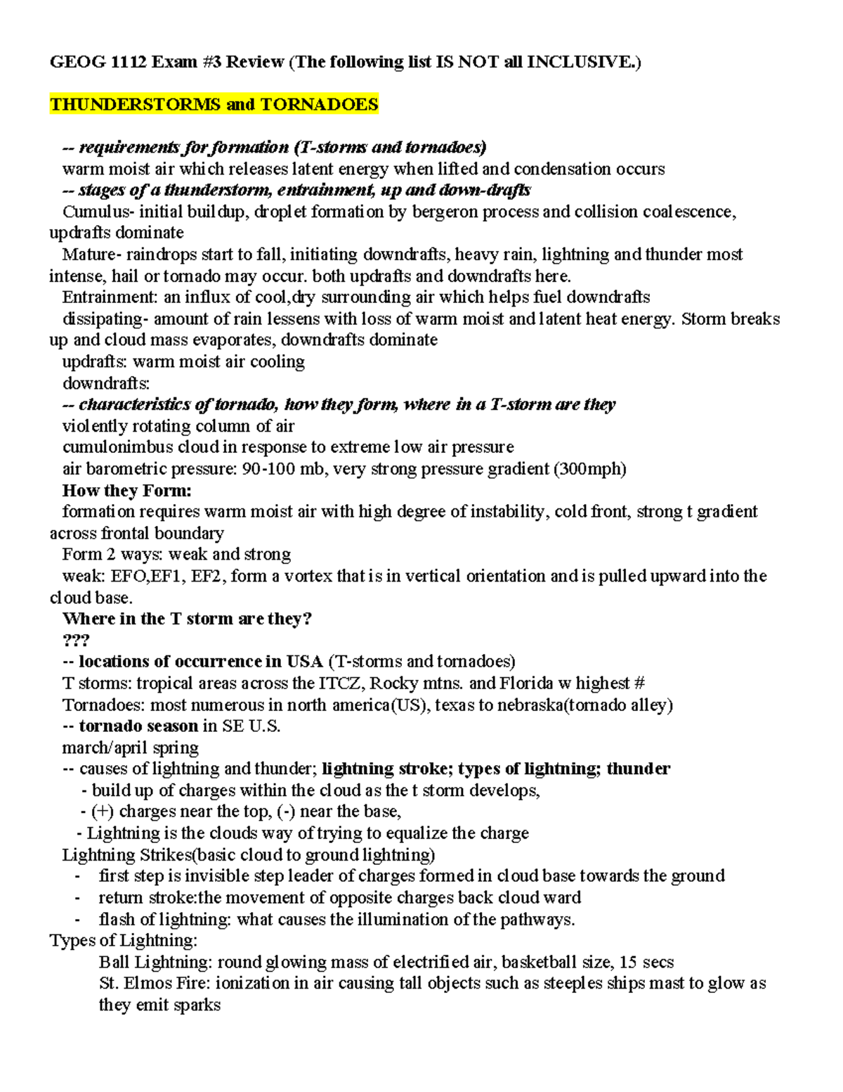 Exam3REV G1112 - exam 3 review - GEOG 1112 Exam #3 Review (The ...