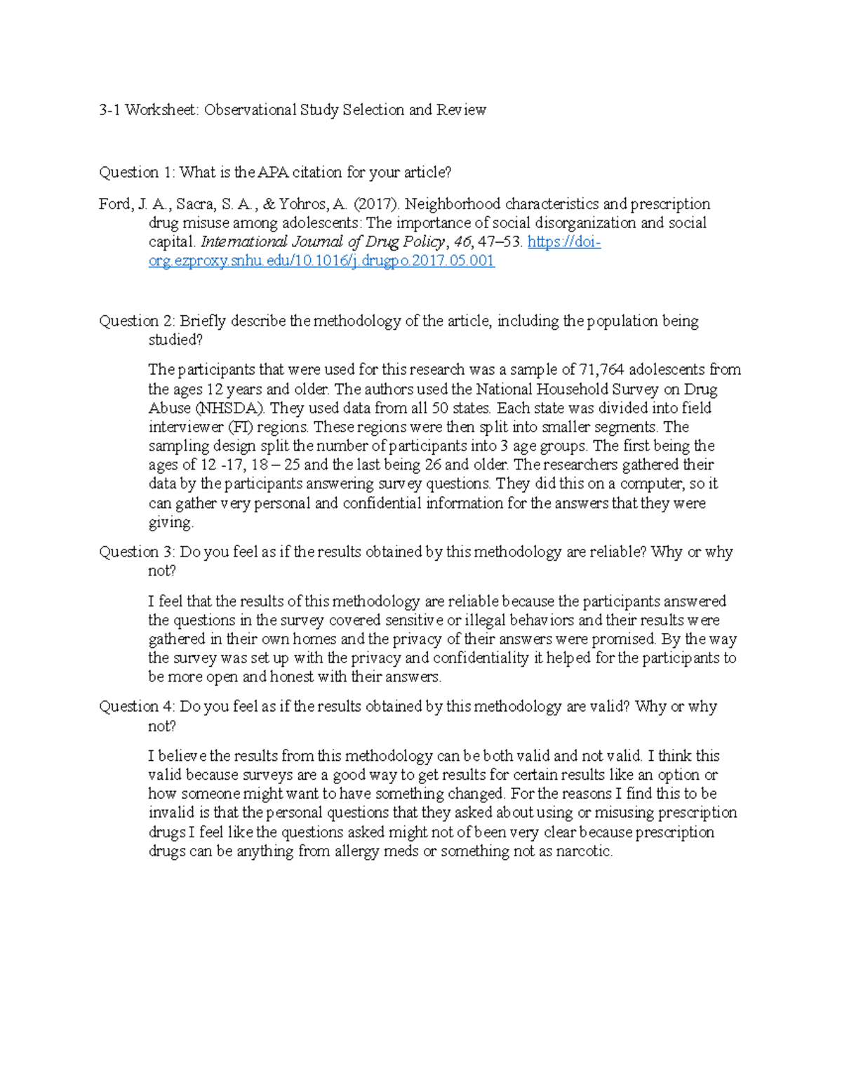 3-1 - module 3 assignment 1 - 3-1 Worksheet: Observational Study ...