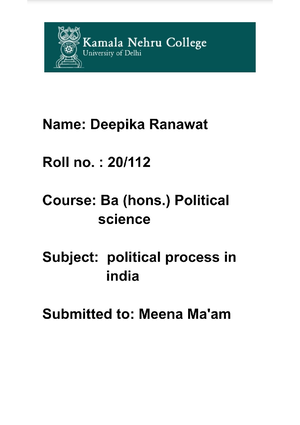 Cast Politics - Political Process In India - Studocu