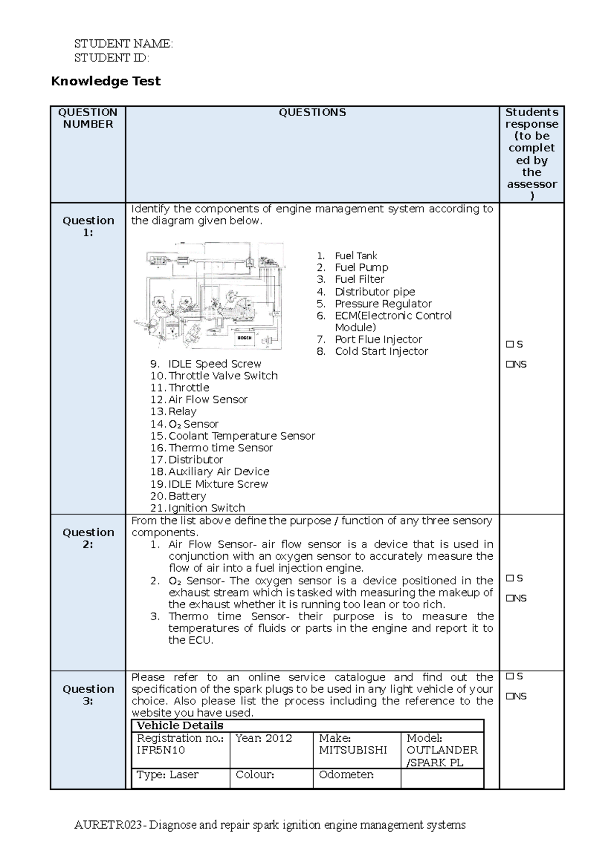Auretr 023- Diagnose and repair spark ignition engine management ...