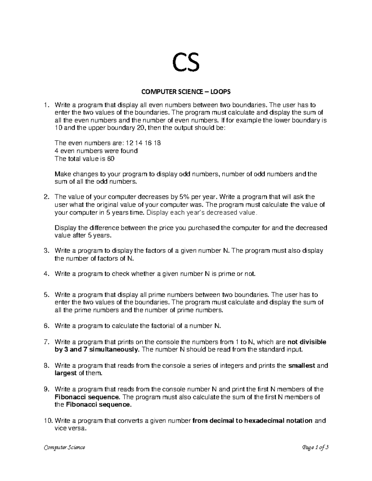 Cs Test 5 Problem Solving And Design Computer Science Page 1 Of 3 Cs Computer Science