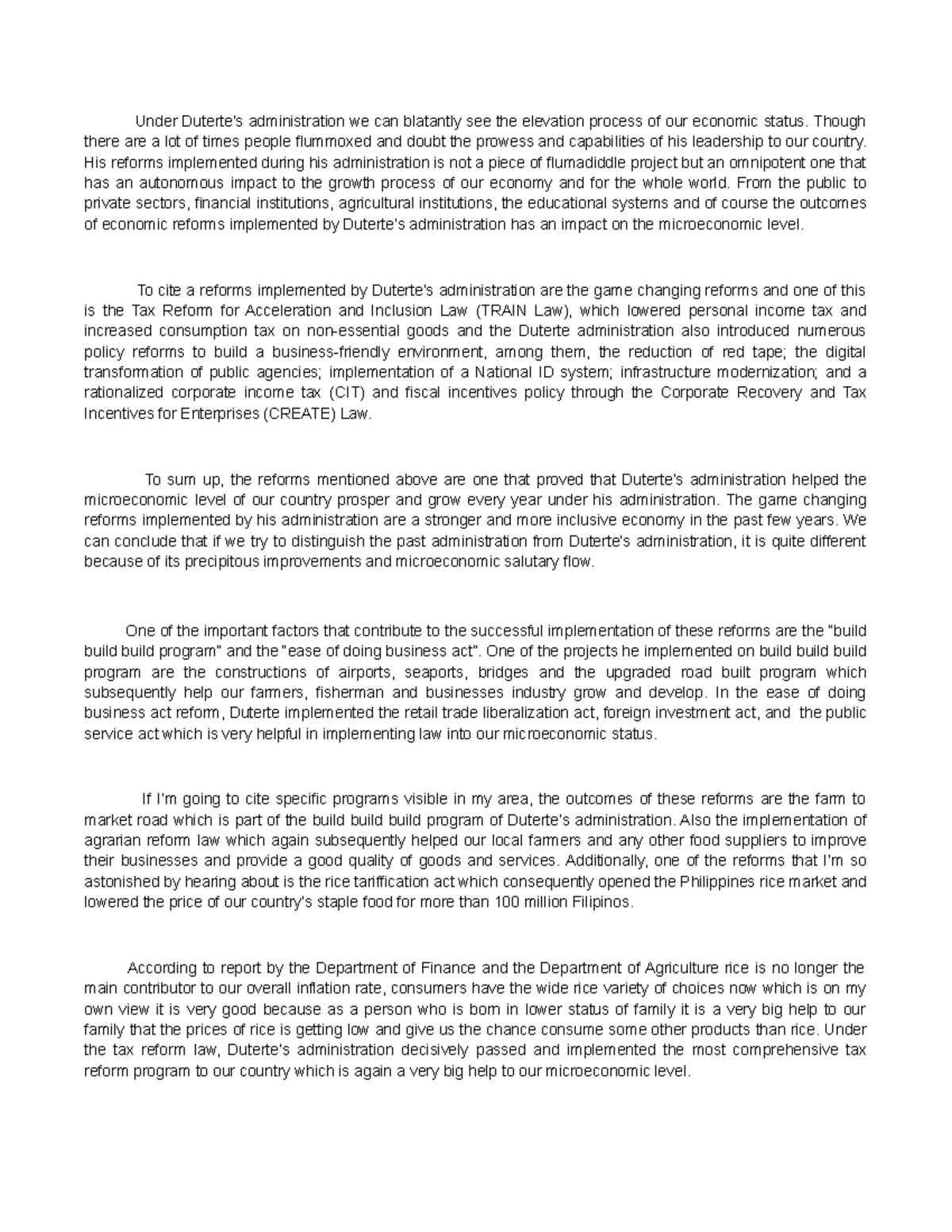 Economic Briefing A Write Up Essay Sample - Under Duterte’s ...