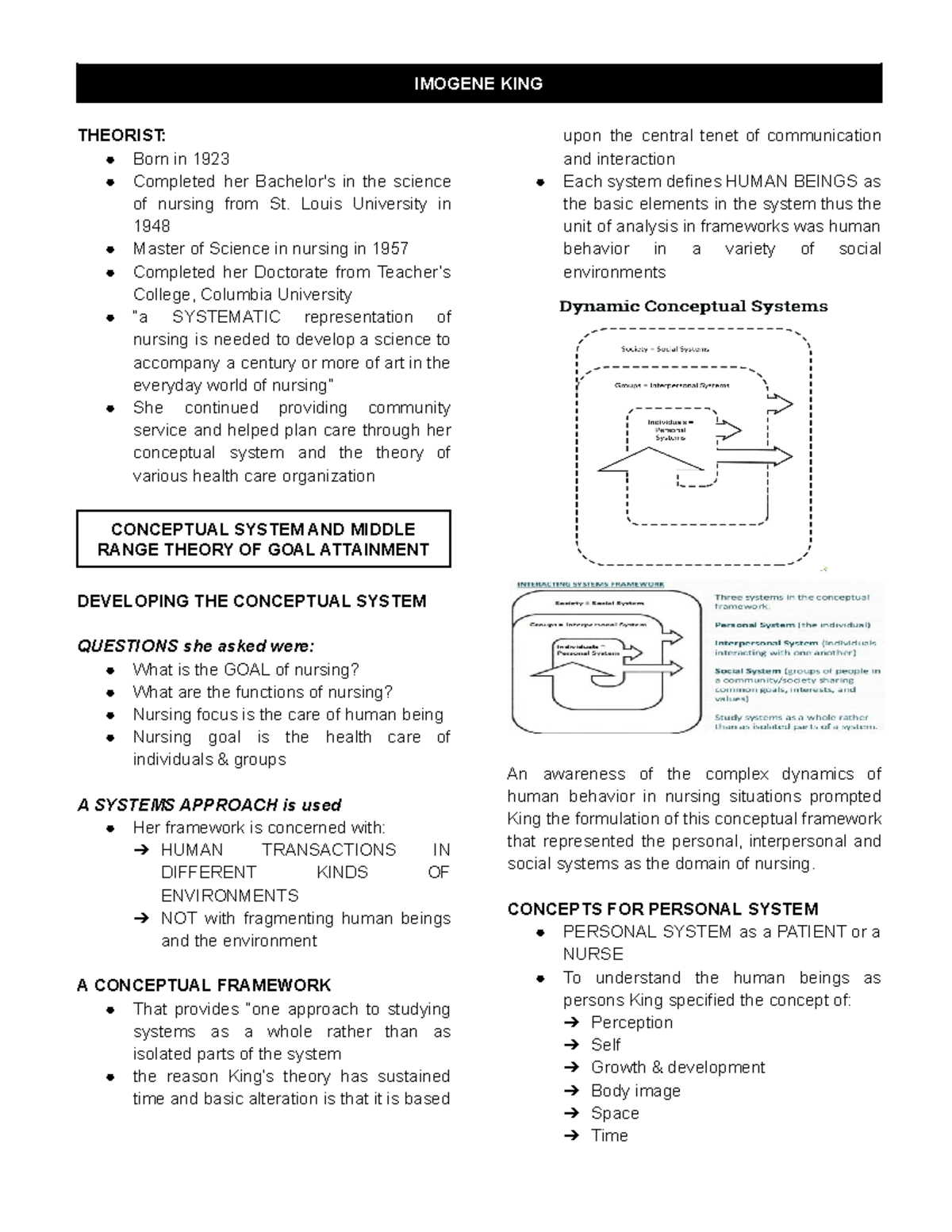 Conceptual System AND Middle Range Theory OF GOAL Attainment - IMOGENE ...