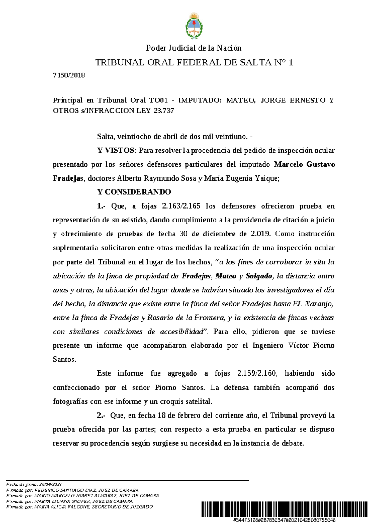 Fallo judicial ofrecimiento de prueba instrucción suplementaria - Poder ...