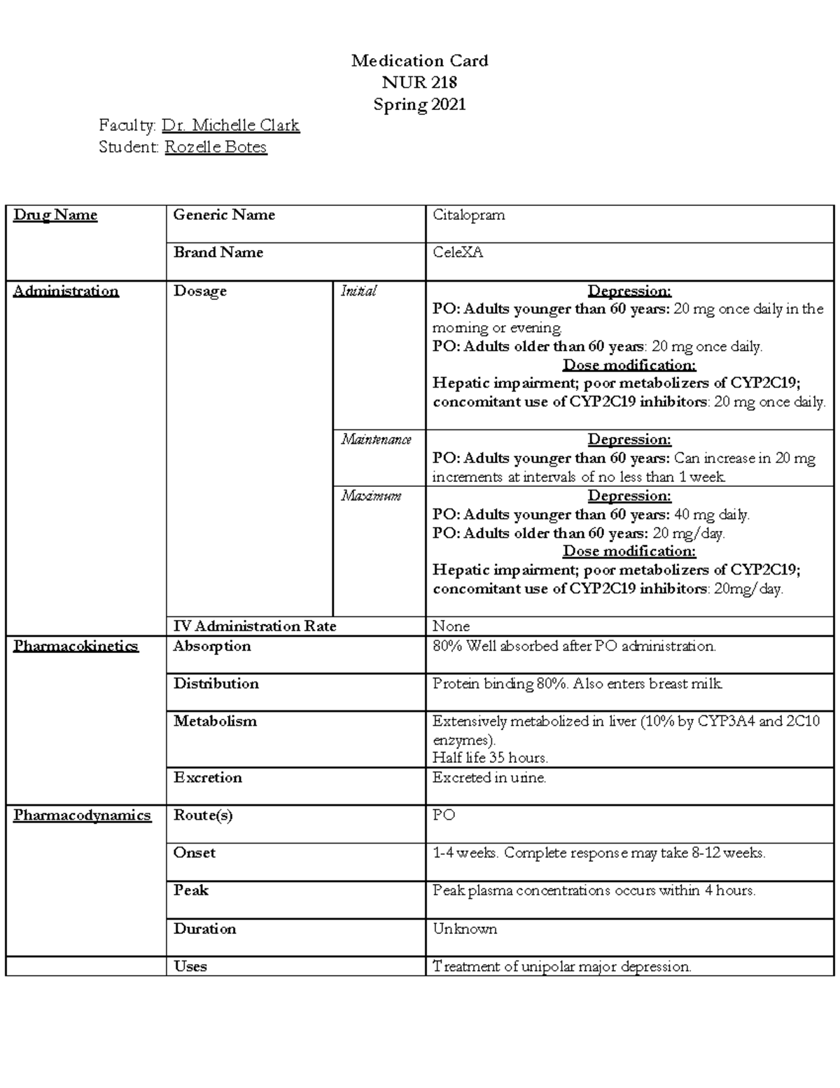 Med card 7 - Medication card - Medication Card NUR 218 Spring 2021 ...