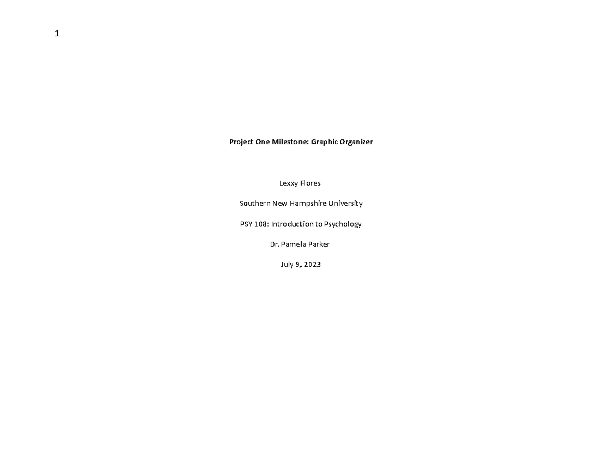 PSY108 Project One Milestone - Project One Milestone: Graphic Organizer ...