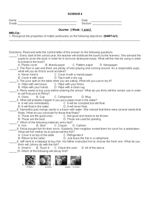 Grade 4 Q1 Science LAS Week 3 - Grade 4-Q1-SCIENCE-LAS 3 SCIENCE 4 Name ...