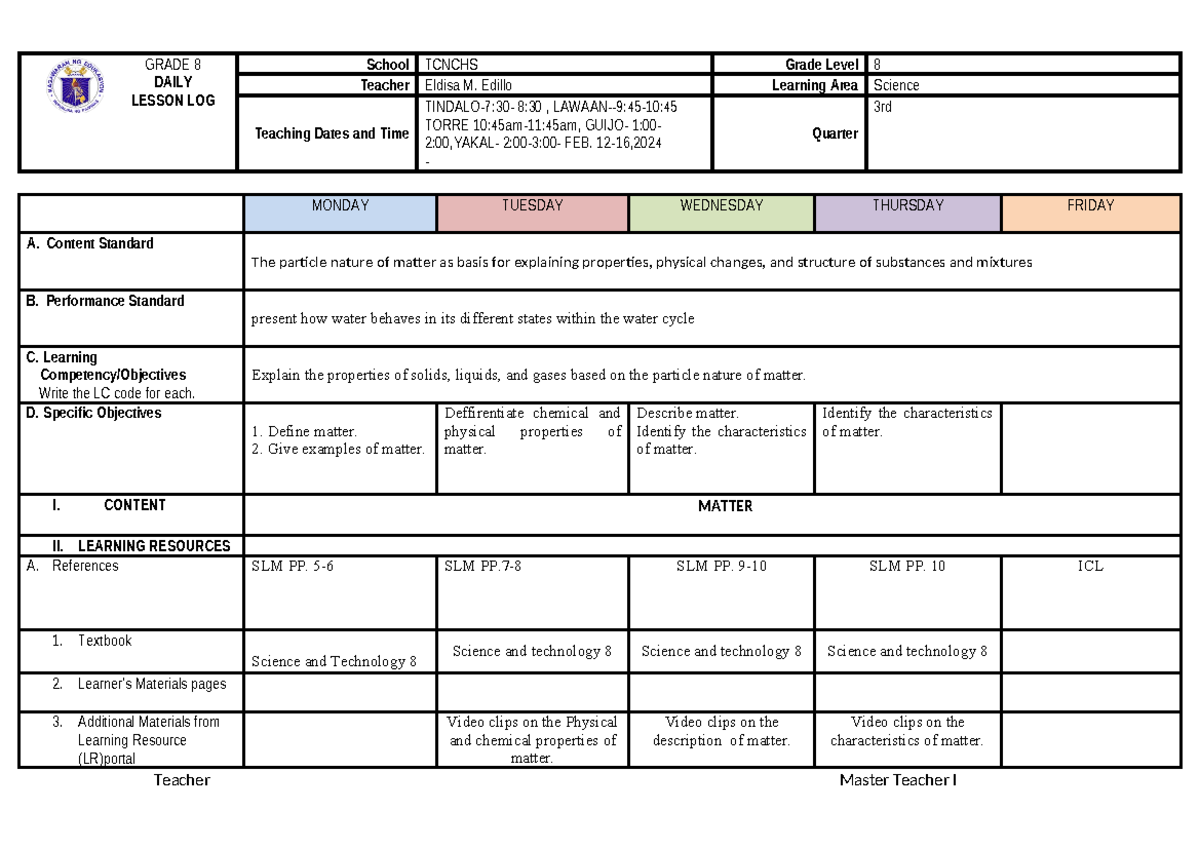 DLL- Blank 2 - Copy - HFKXYCRVKU,H - GRADE 8 DAILY LESSON LOG School ...
