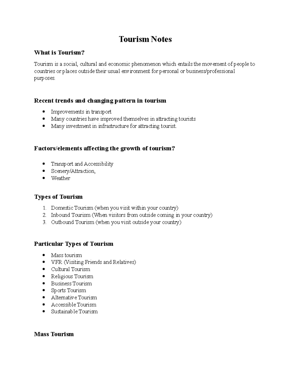 Tourism Notes - Tourism Notes What is Tourism? Tourism is a social ...
