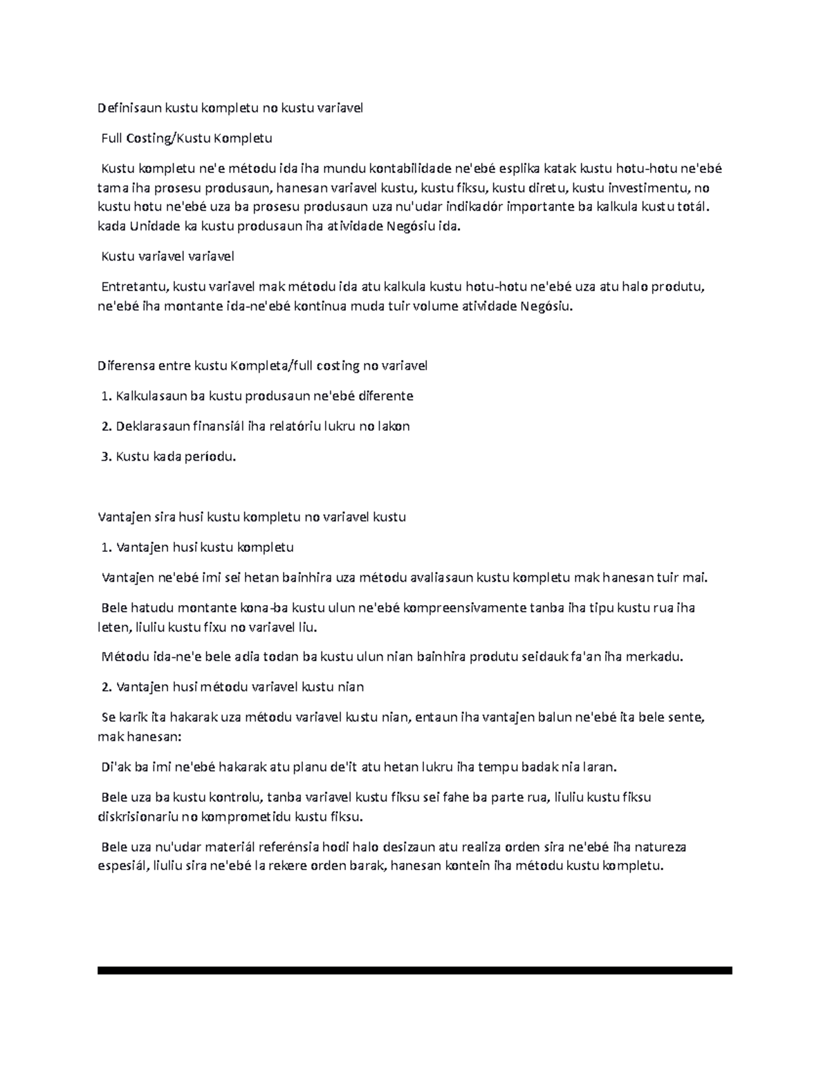 Definisaun kustu kompletu no kustu variavel - kada Unidade ka kustu ...