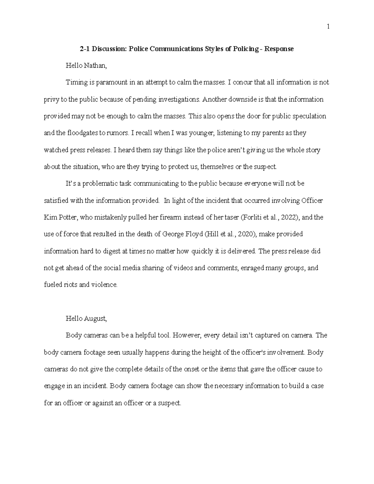 2-1 Discussion- Police Communications Styles of Policing - Response ...