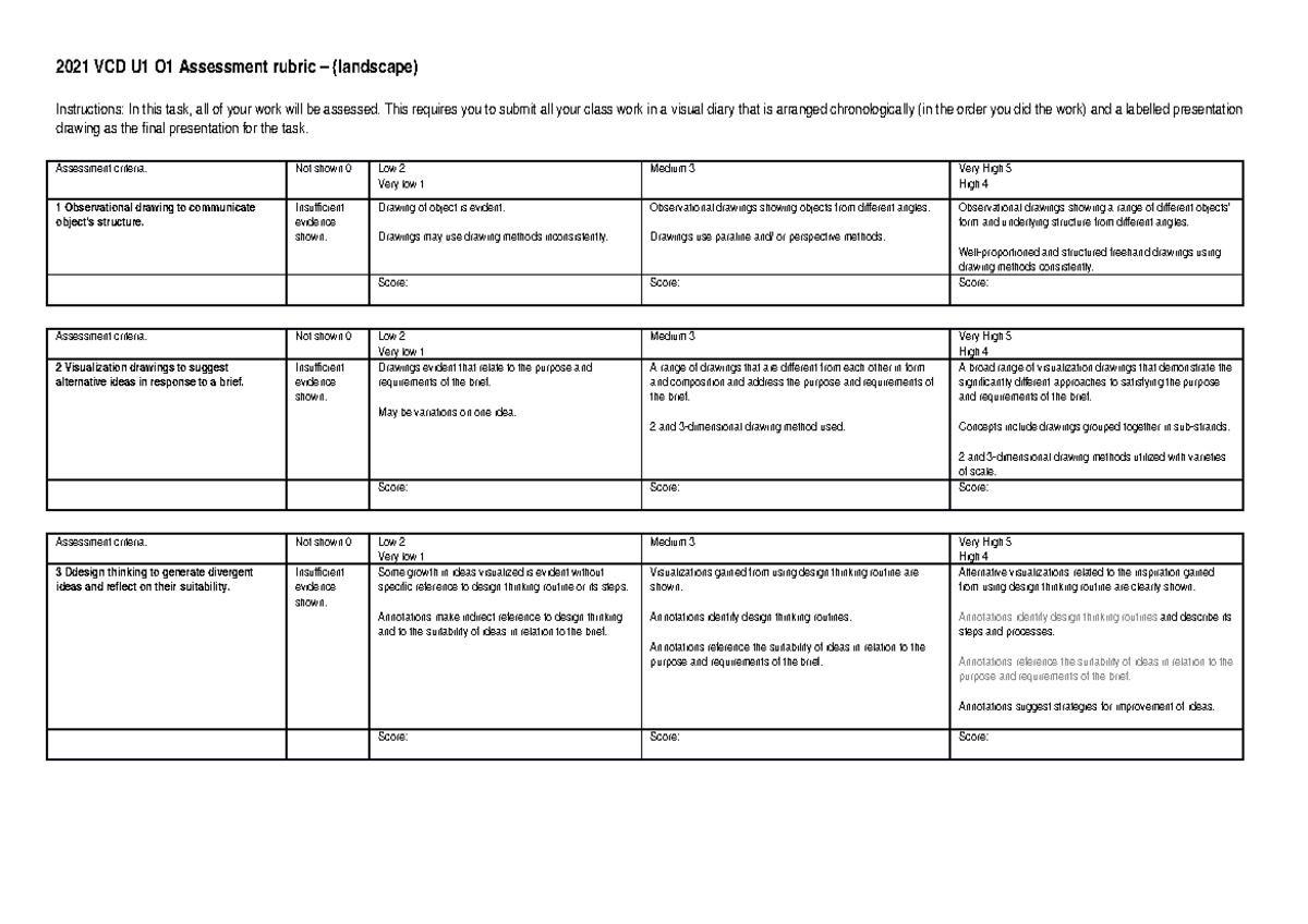 2021 AOS 1 Assessment Rubric Visual Communication Design - 2021 VCD U1 ...