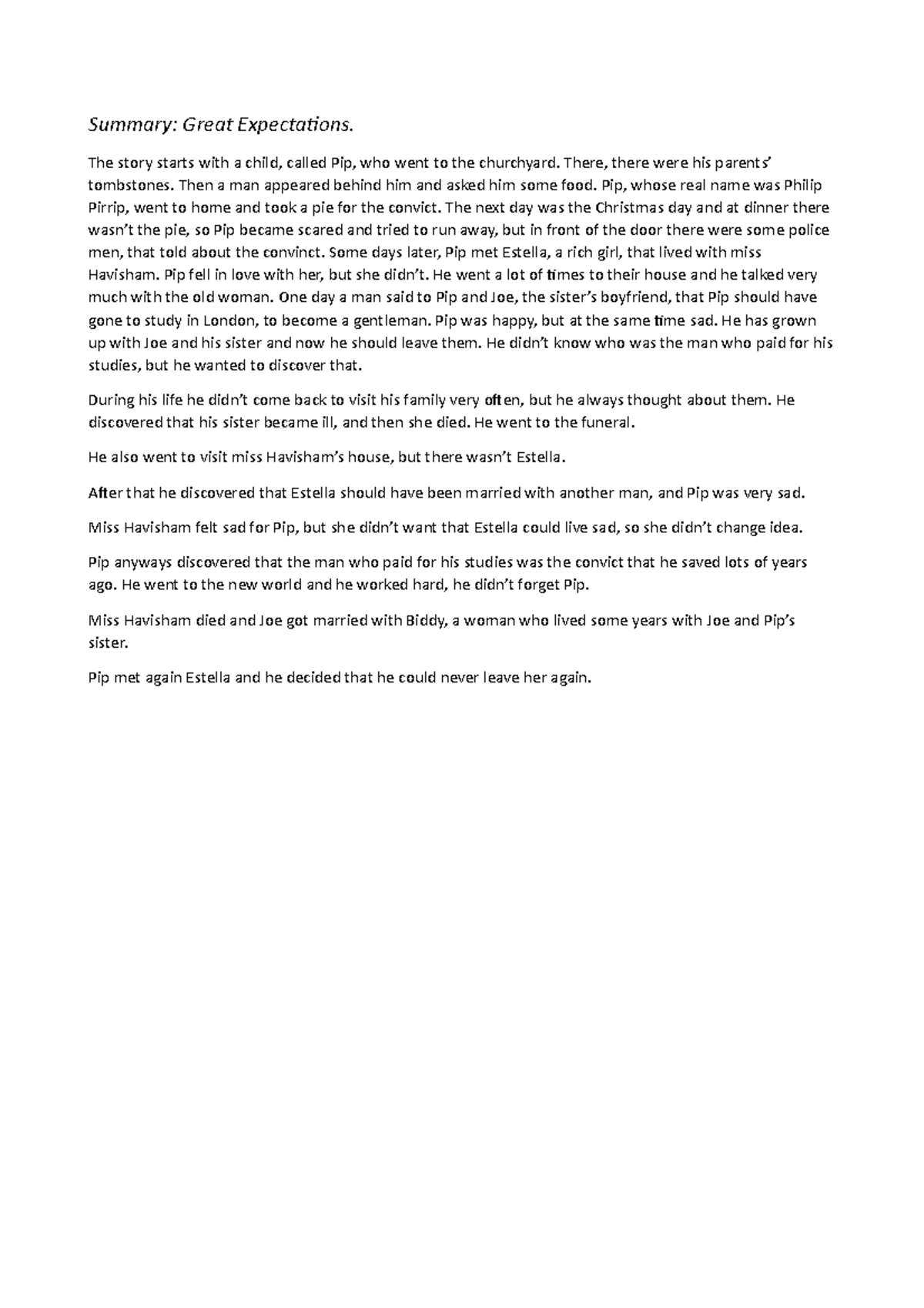 Riassunto libro great expectations - Summary: Great Expectations. The ...