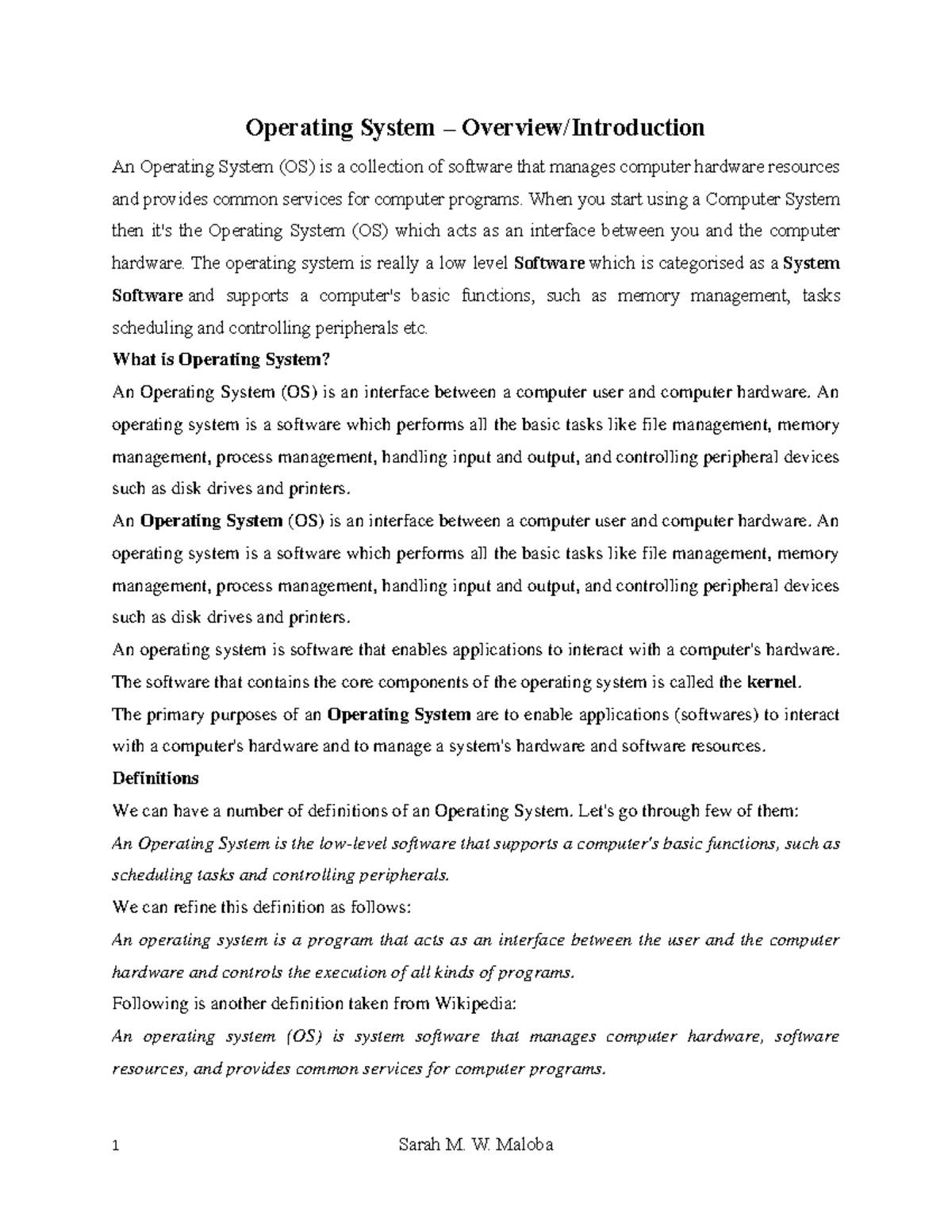 Operating System Overview - Operating System – Overview/Introduction An Operating System (OS) is ...