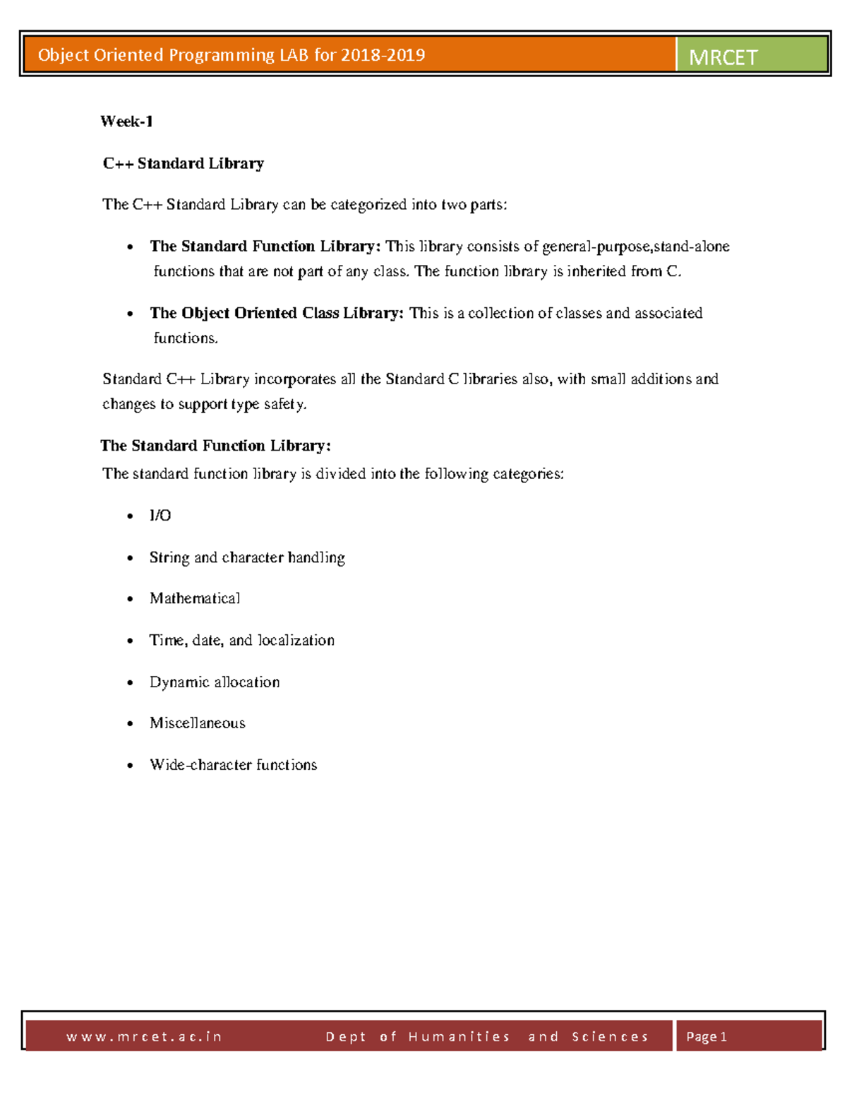 write and read from file - Object Oriented Programming LAB for 2018-2019 MRCET Week- C++ ...
