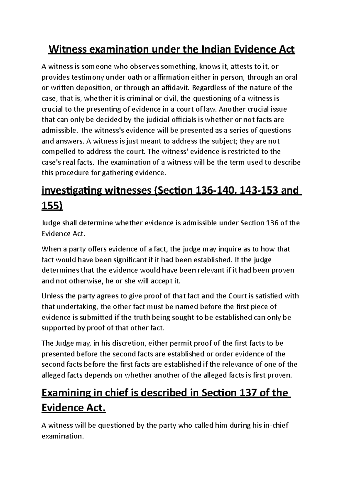 Examination of Witness under Indian Evidence Act - Witness examination ...