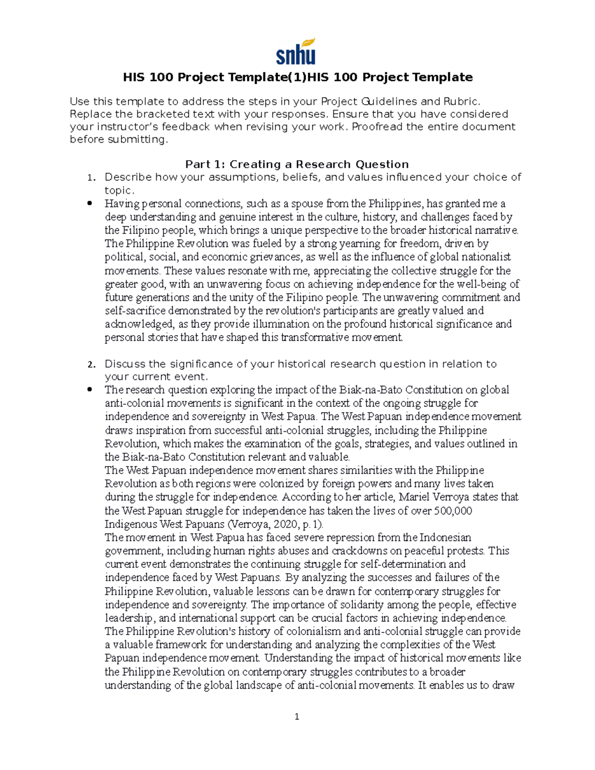 HIS 100 Project - HIS 100 Project Template(1)HIS 100 Project Template ...