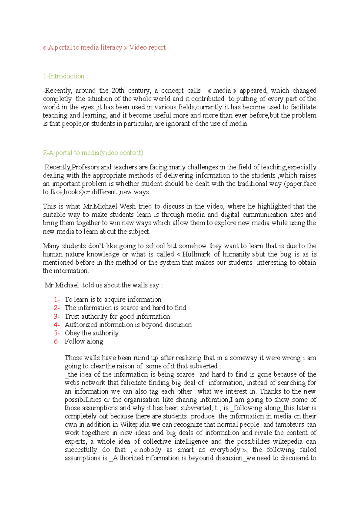 A portal to media literacy - . 2-A portal to media(video content ...