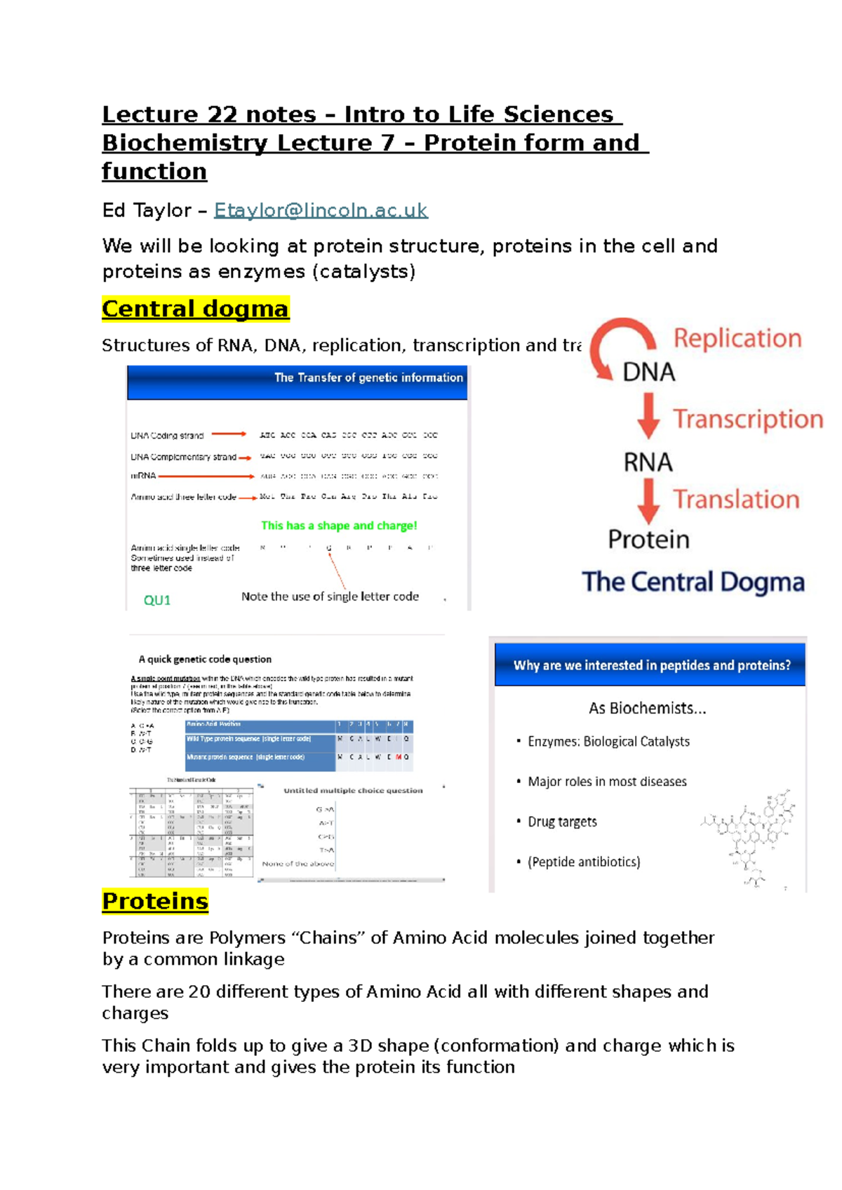 Lecture 22 notes - Intro to Life sciences - Lecture 22 notes – Intro to ...