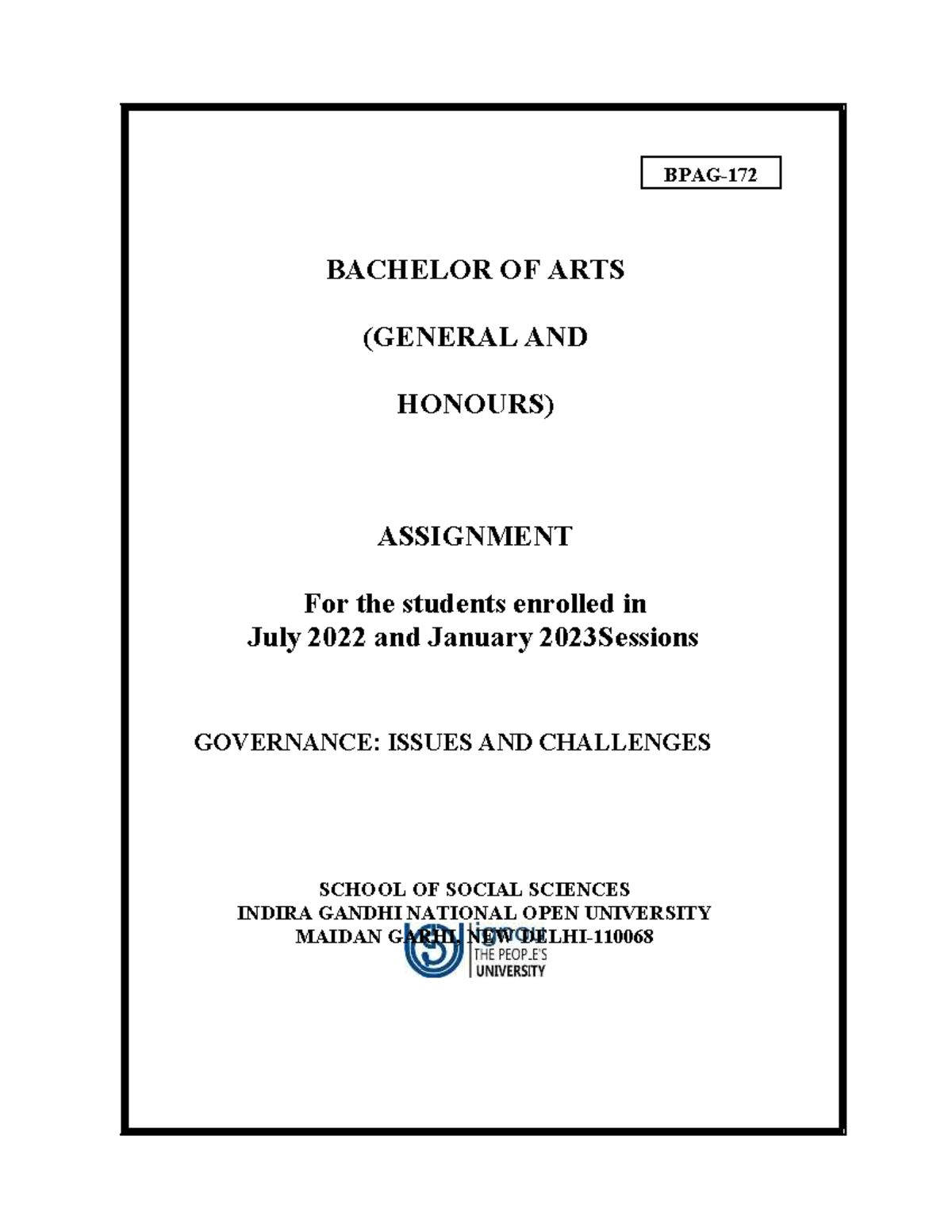 Assignment BPAG-172 Eng - BACHELOR OF ARTS (GENERAL AND HONOURS ...