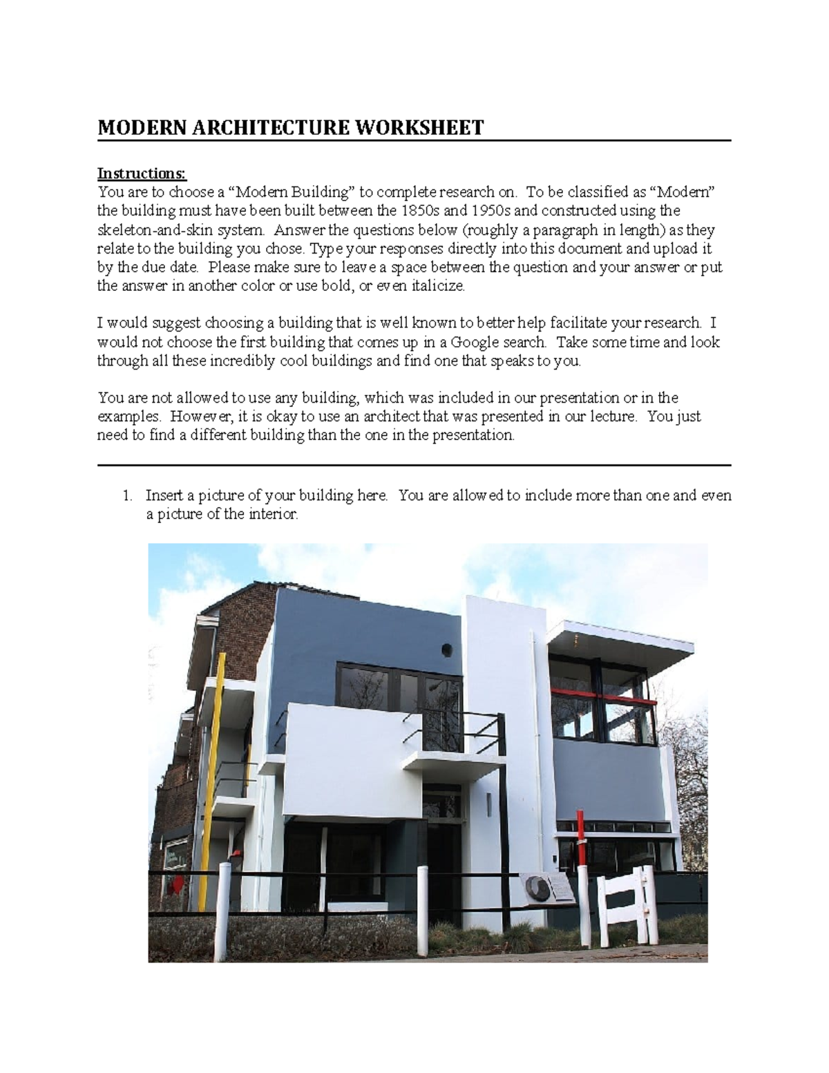 Modern Architecture Worksheet - MODERN ARCHITECTURE WORKSHEET ...