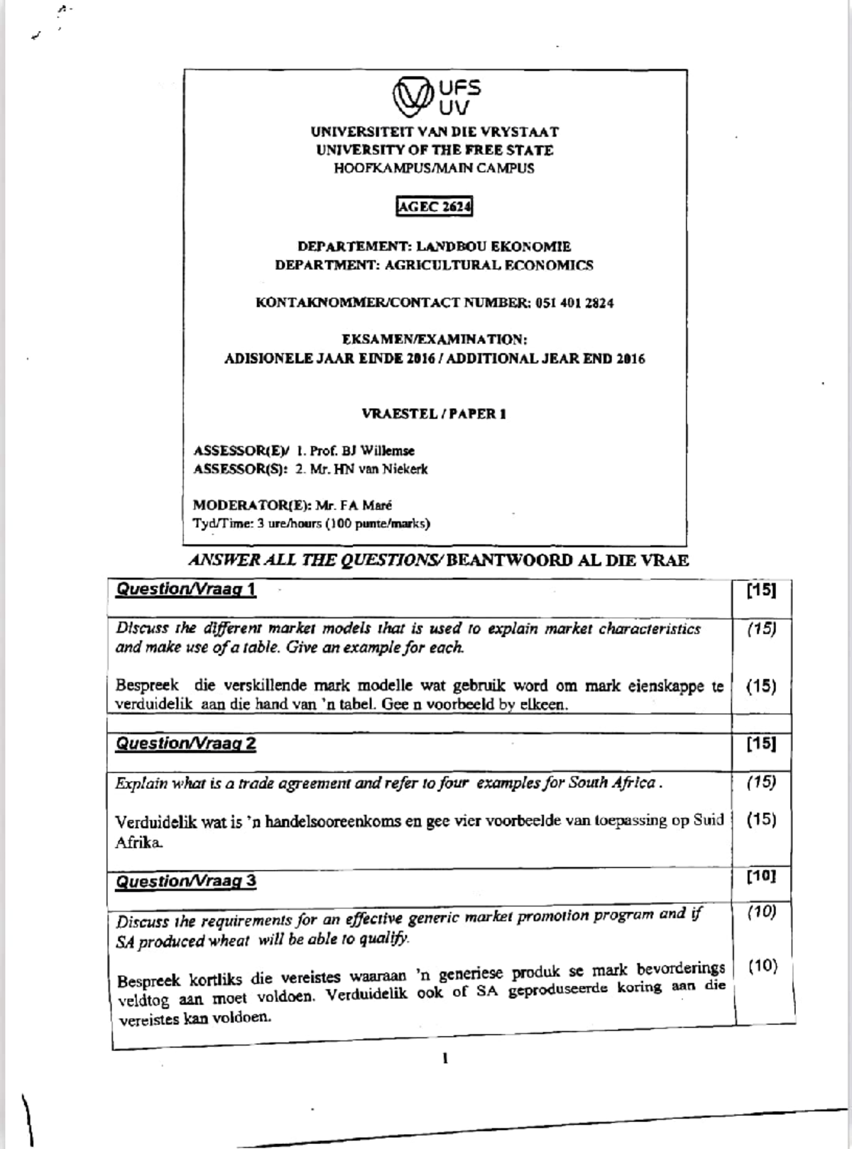 Agec2624 1 - Past question paper - \ t(\ihUFS ~UV UNIVERSITEIT VAN DIE ...