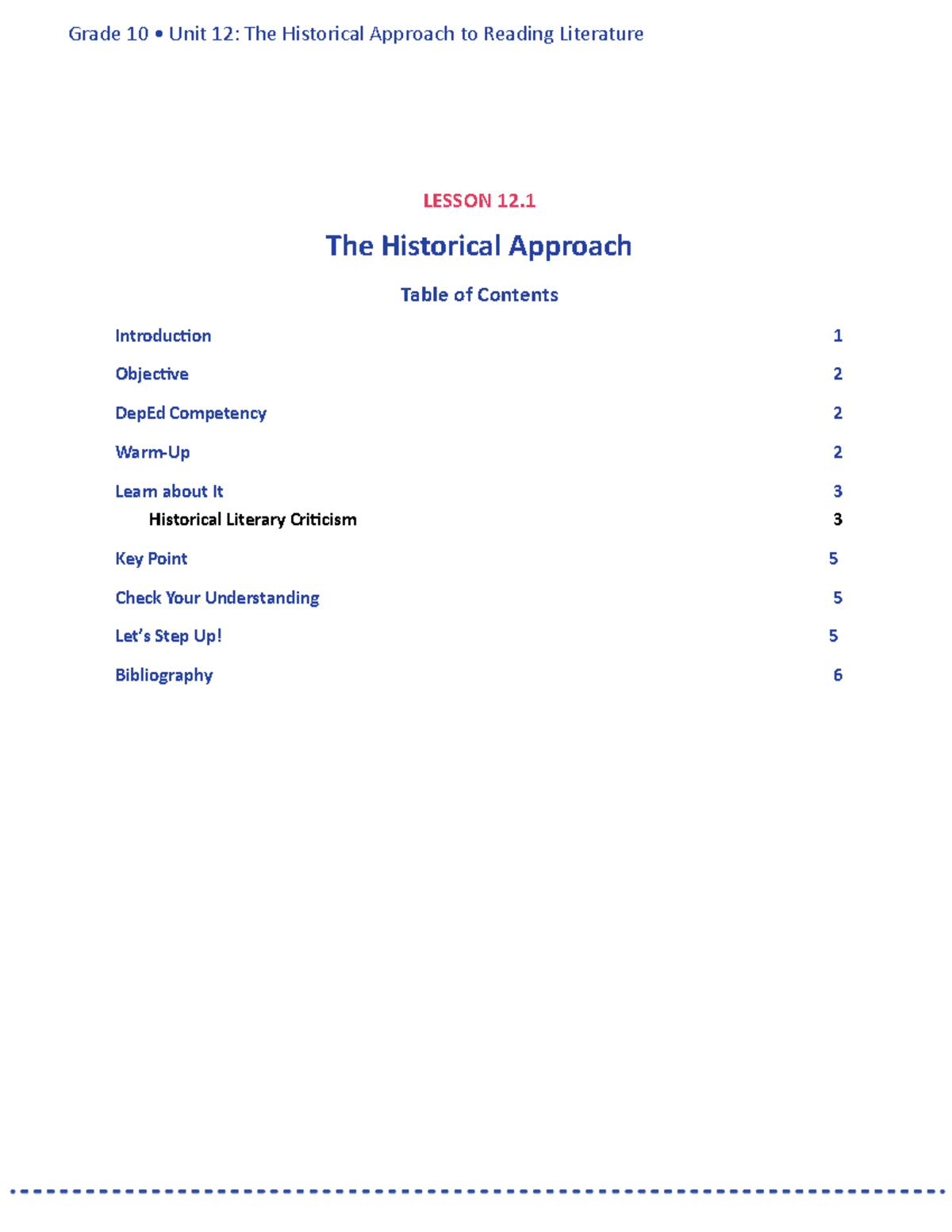 The Historical Approach - Introduction Table of Contents - Objective ...