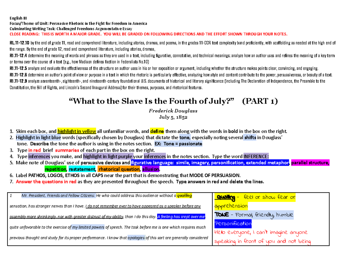 What to the Slave is the Fourth of July -Part1 - English III Focus ...